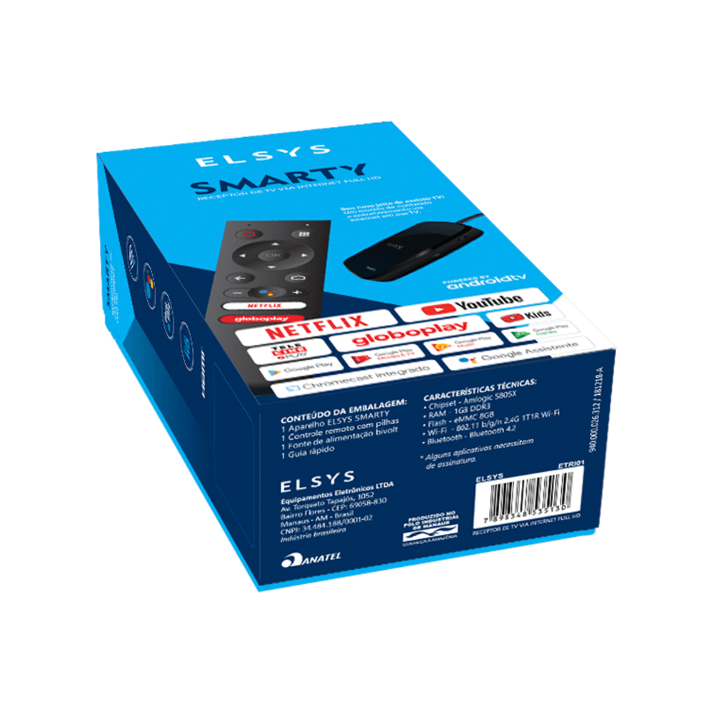 TV Box Receptor de TV Elsys Smarty com Netflix, Youtube, Globoplay ...