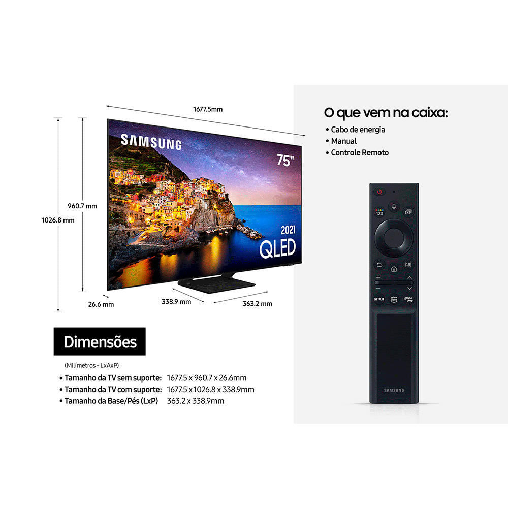 Samsung Smart TV 75" QLED 4K QN75Q70, Modo Game, Processador IA | Preto ...
