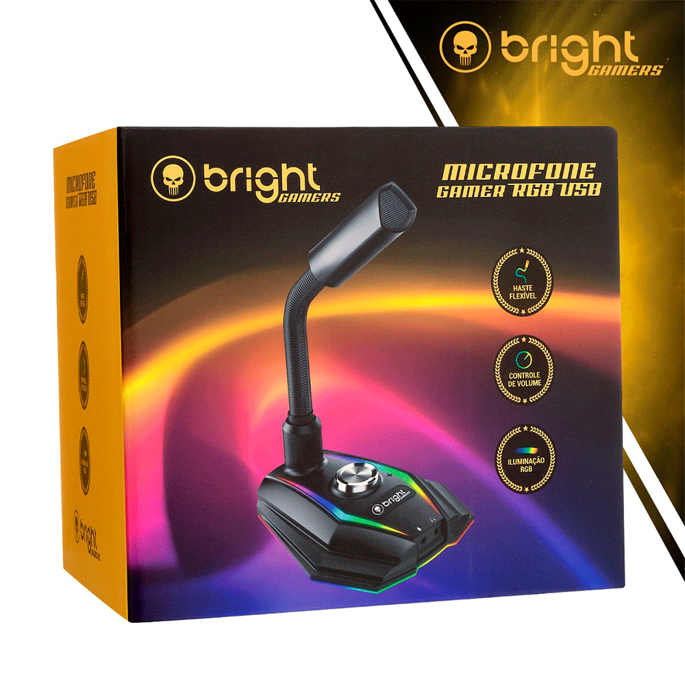 Microfone Bright Gamer Rgb Mesa Usb - 0604 Preto - Fujioka Distribuidor