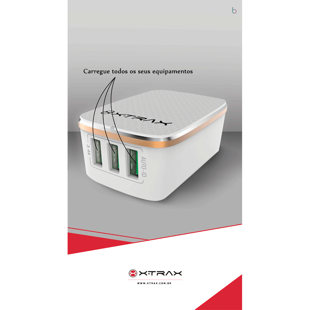 Carregador de Parede Xtrax Universal, 3 USB | Sem Cabo Artigo: 278995 ...
