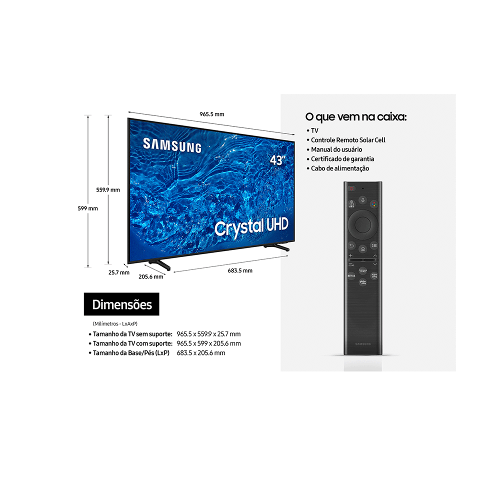 Samsung Smart TV 43" UN43BU8000, Crystal UHD 4K, Design slim | Preto ...