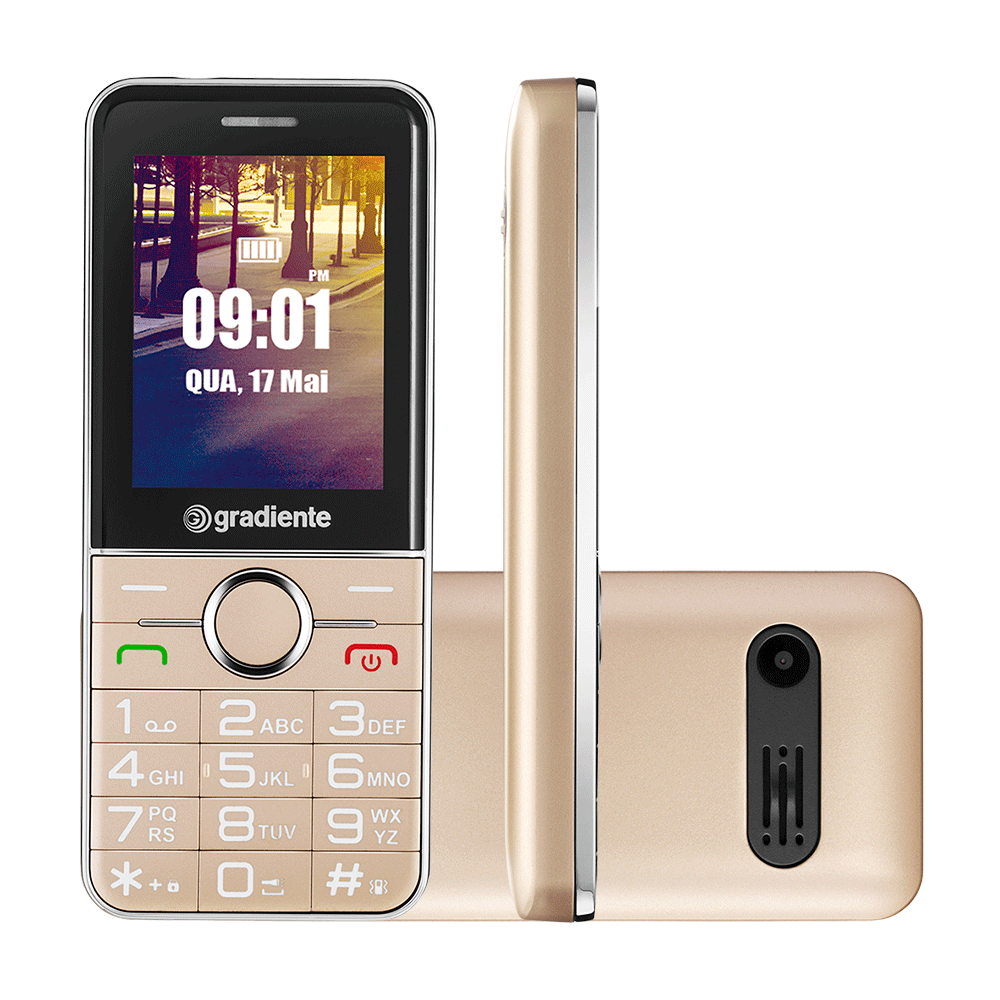 Celular Gradiente Vibe GFP205 Dual Chip Mp3, Rádio FM, Câmera Traseira | Dourado - Fujioka ...