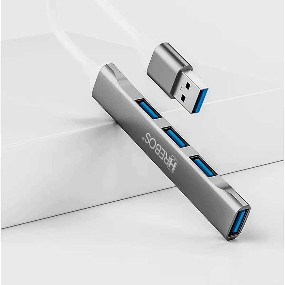 Hub Hrebos USB, 4 Portas 3.0 - HS-272 | Prata/Branco Artigo: 582568 - Fujioka Distribuidor