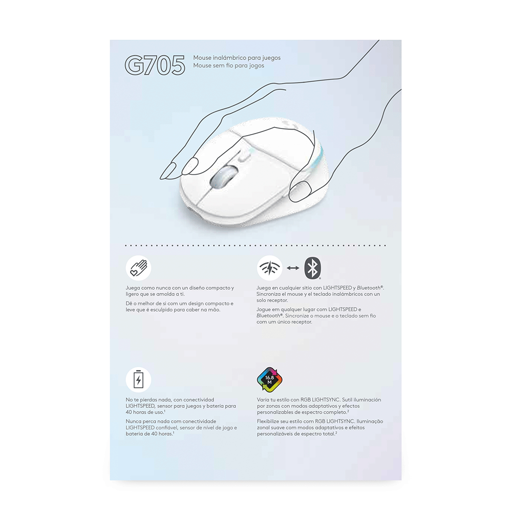 Mouse Gamer Sem Fio Logitech G705, RGB, Bluetooth, USB, 6 Botões, 8.200 ...