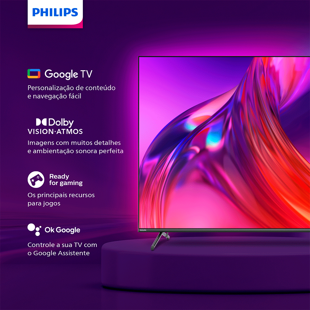 Smart TV Philips 55" DLED 4K UHD 55PUG8808, Google TV, Wi-Fi Integrado ...