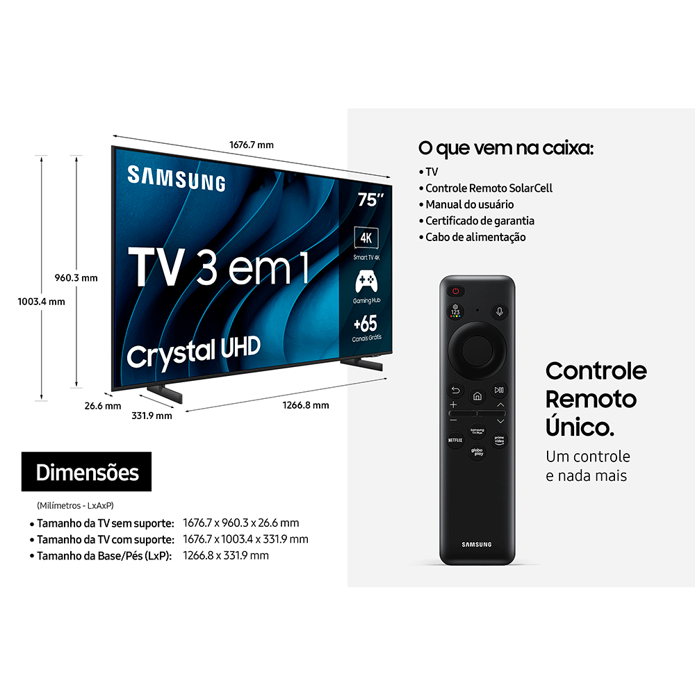 Samsung Smart TV 75" Crystal UHD 4K 75CU8000, Painel Dynamic Crystal ...