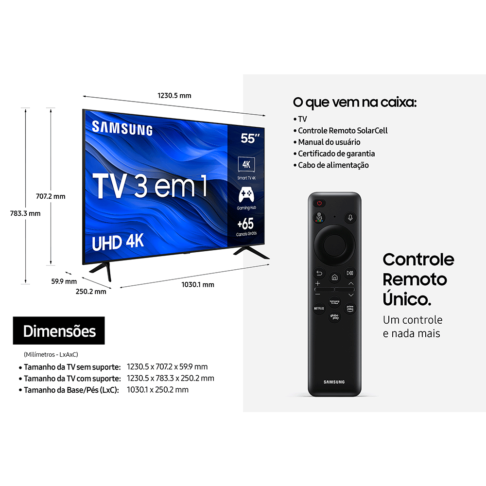 Samsung Smart TV 55" UHD 4K 55CU7700, Processador Crystal 4K, Gaming ...