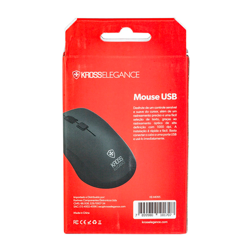 Mouse Com Fio Kross Elegance, USB, 1.000Dpi - KE-M095 Preto - 582716 - Fujioka Distribuidor