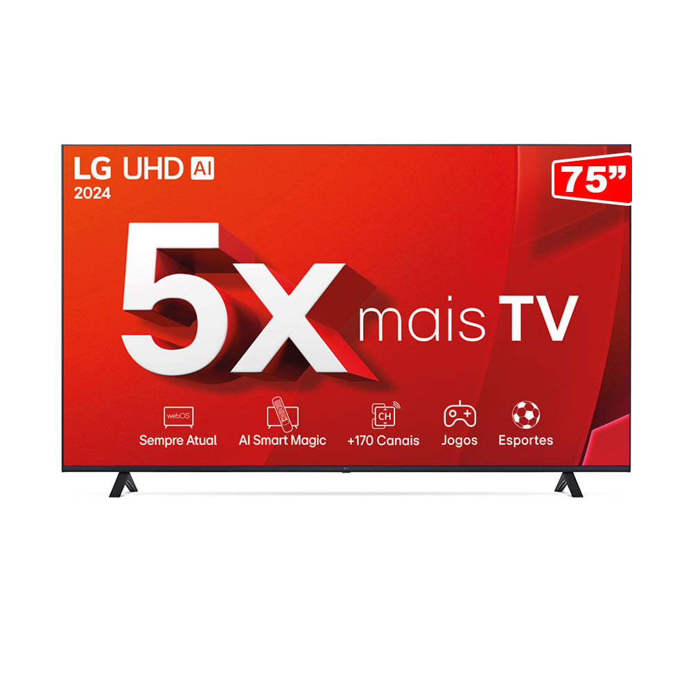 Smart TV 75" 4K LG UHD 75UT8050, Processador a5 Ger7 AI, Controle Smart ...