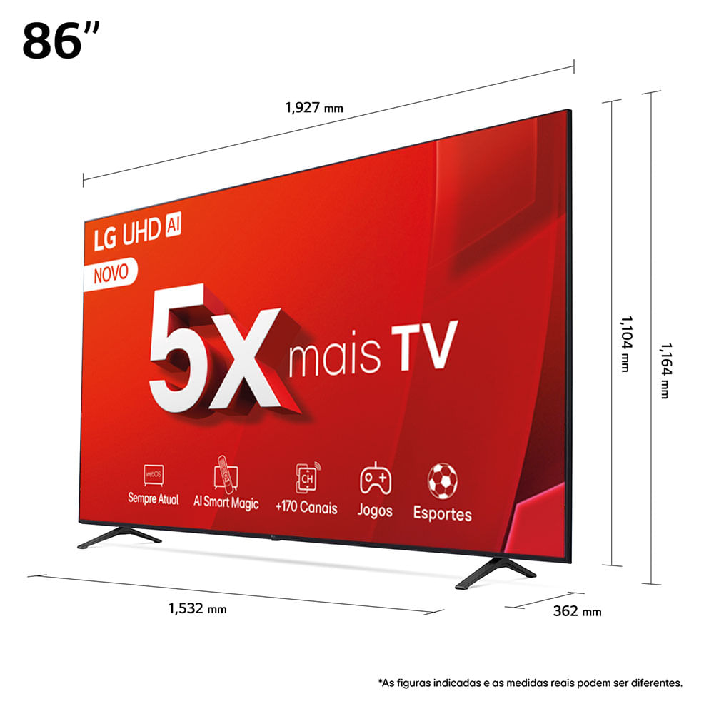 Smart TV LG 4K 86" UHD 86UT8050 Processador a5 Ger7 AI Alexa/Chromecast integrado Otimizador de ...