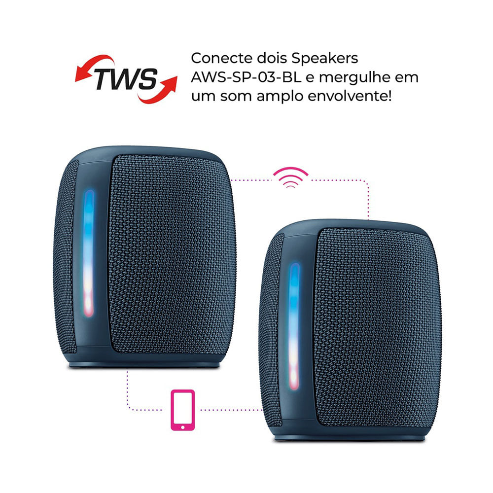 Caixa de Som AIWA Speaker, 15W, Bluetooth IPX4, RGB - AWS-SP-03-B Azul ...