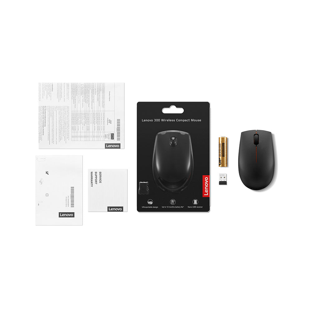 Mouse Sem fio Lenovo 300, 1000 DPI, Design Ambidestro, a Pillha ...